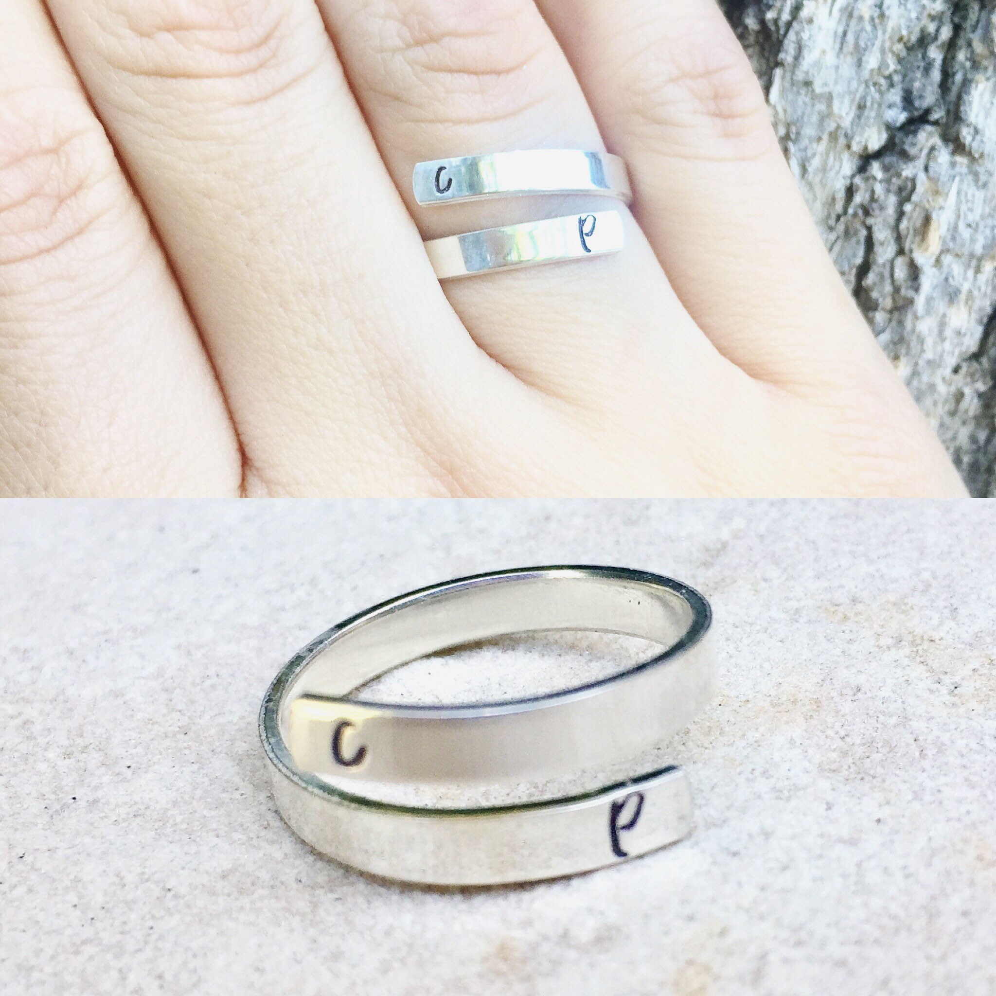 Personalized Rings Sterling Silver Hand Stamped Ring Initial | Etsy