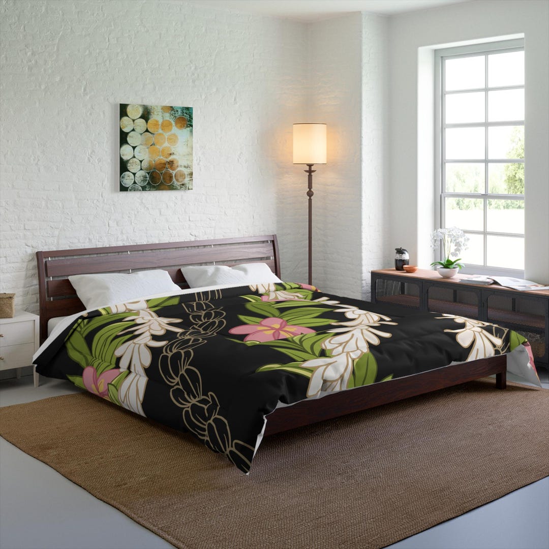 Hawaiian Lei Comforter, Maile Pikake Plumeria Lei Comforter - Island ...