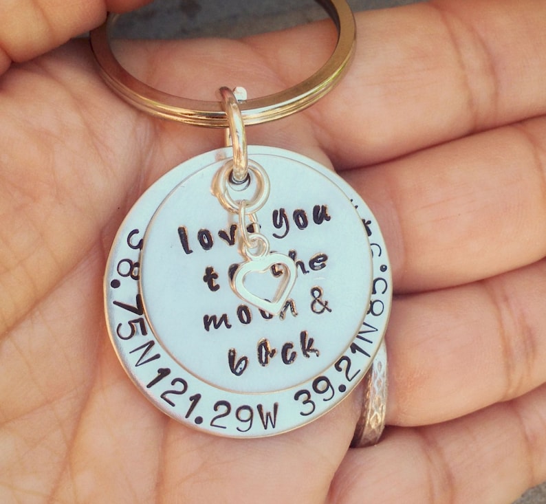 Love You to the Moon and Back Keychain, Coordinate Keychain, Custom ...