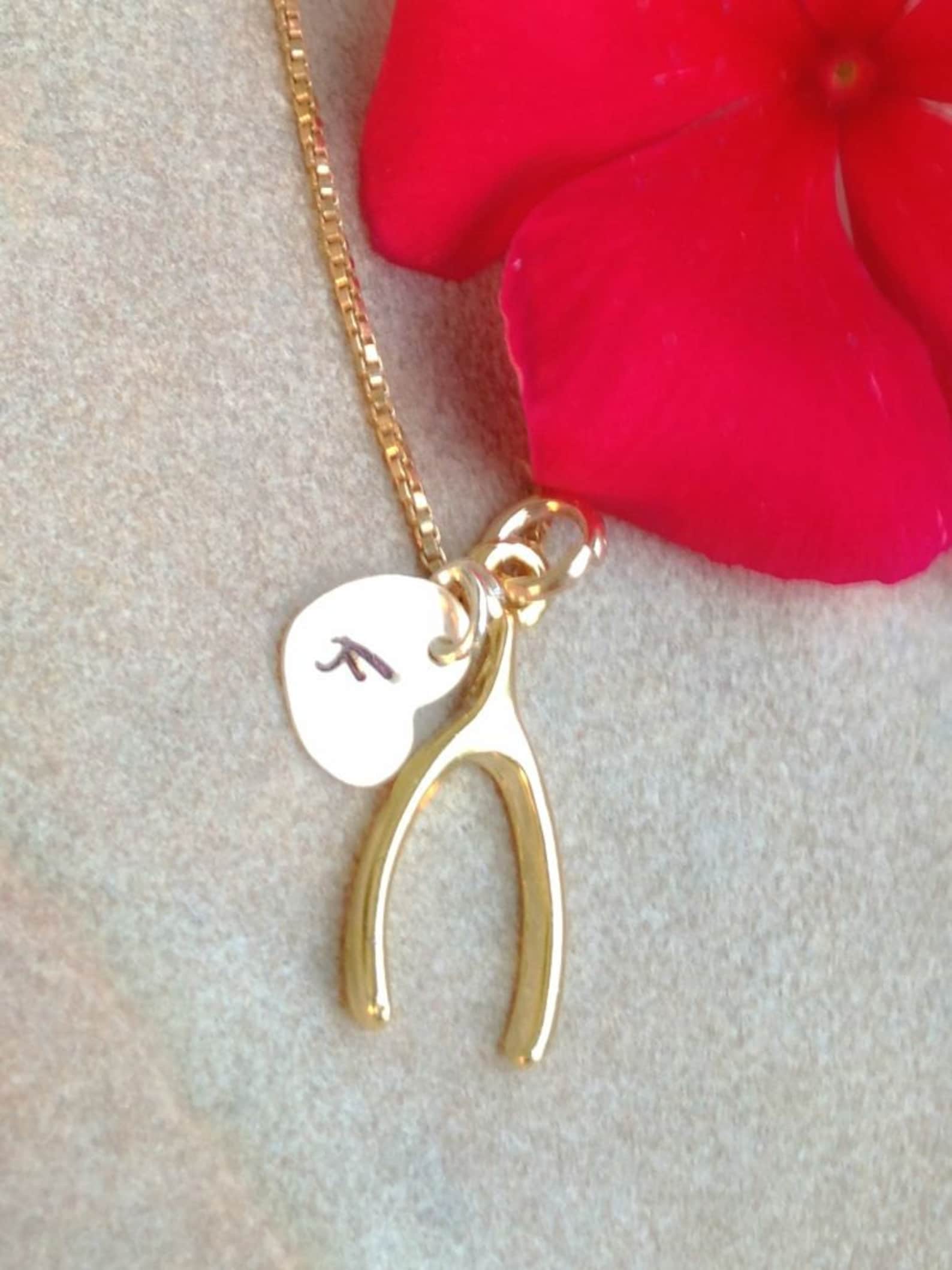 Wish Bone Necklace, Gold Wish Bone, Personalized Wish Bone, Brides Maid ...