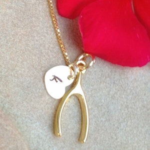 Wish Bone Necklace, Gold Wish Bone, Personalized Wish Bone, Brides Maid ...