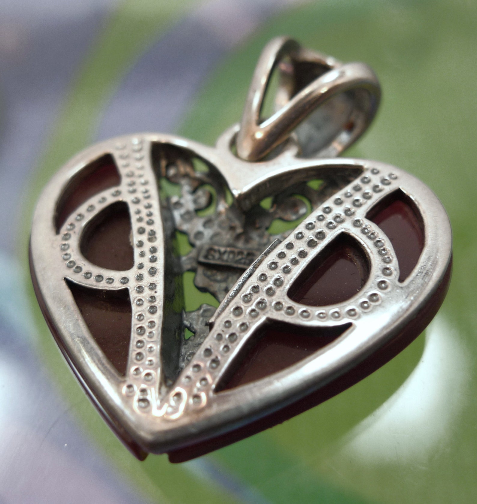 Vintage Split Heart Pendant Reddish Brown or Mahogany Stone Fancy ...