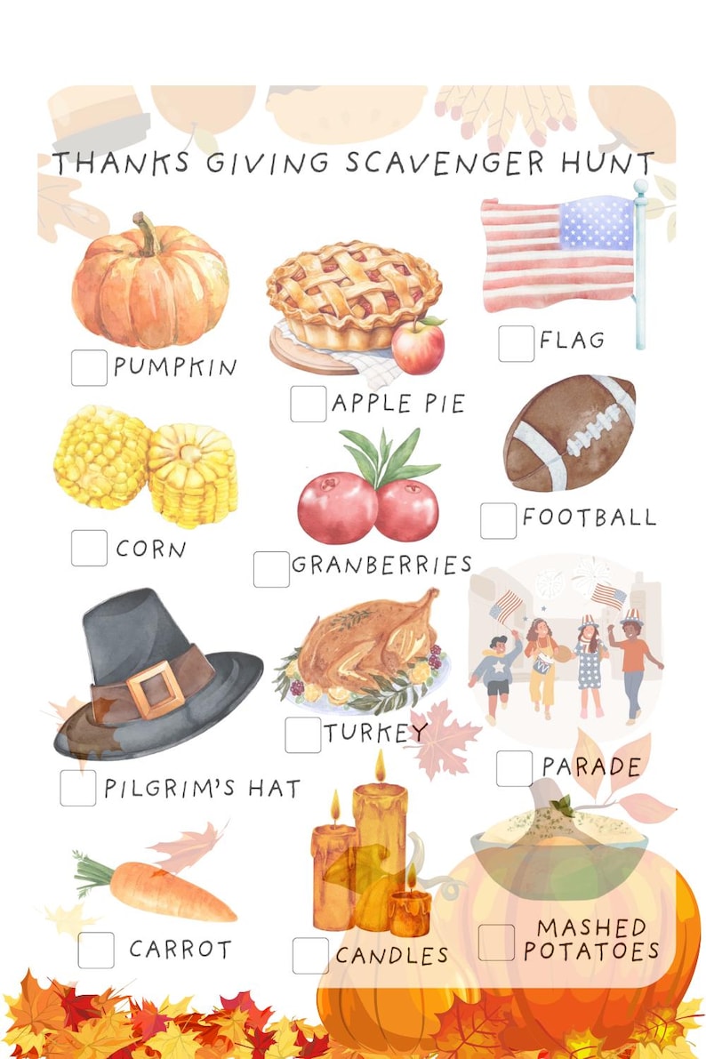Printable Thanksgiving Scavenger Hunt for Kids | Holiday Family Game ...