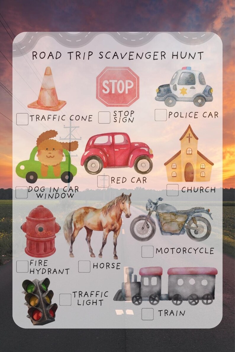 Printable Road Trip Scavenger Hunt for Kids: Family Travel Game (PDF ...