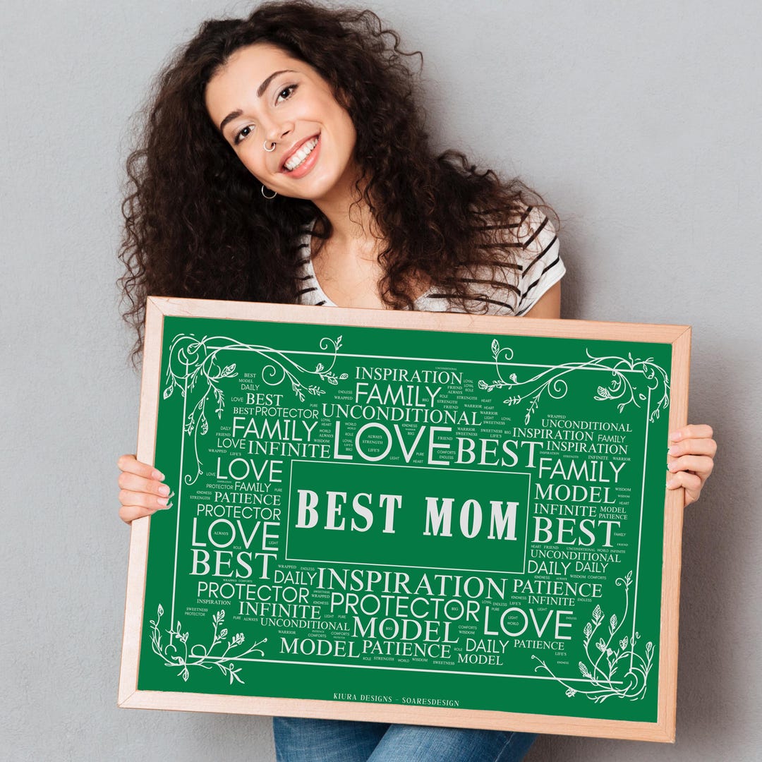 Best Mom Word Cloud Poster With Wooden Frame | Mother's Day Wall Art - Etsy
