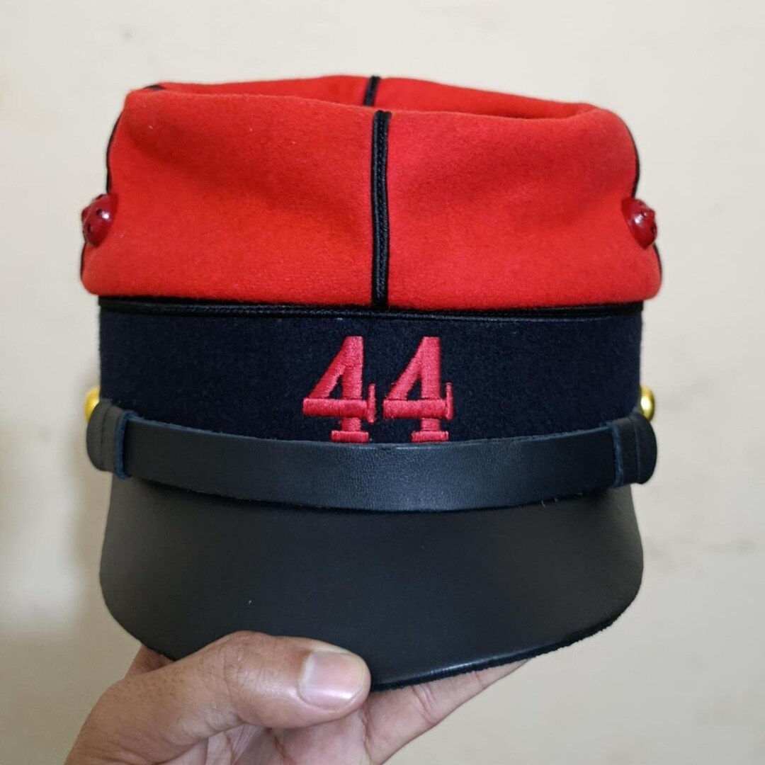 French Kepi Hat, Vintage Military Inspired Visor Cap, Red Black Officer ...