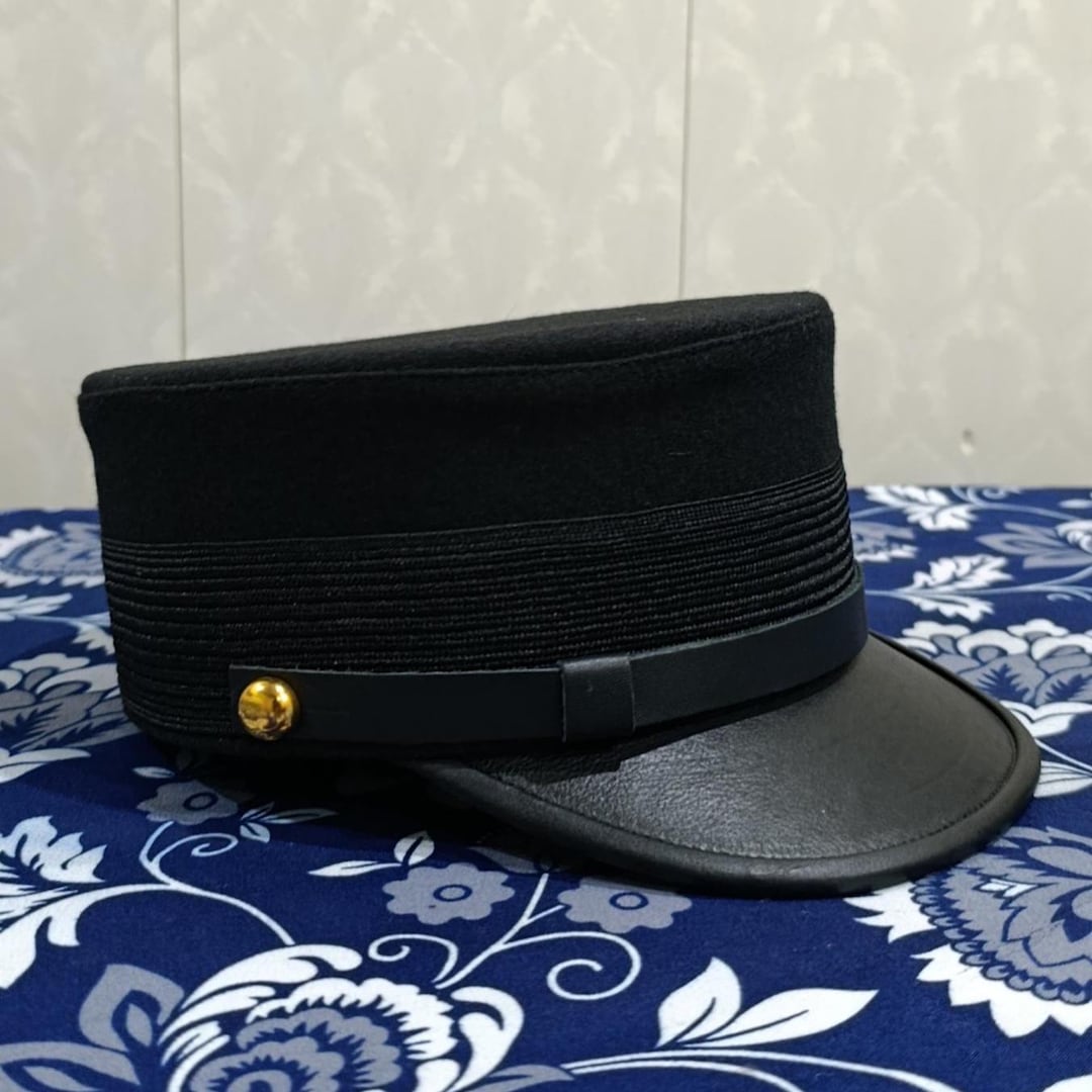 Black Wool Kepi Cap Vintage Conductor Style Hat Retro Peaked Costume ...