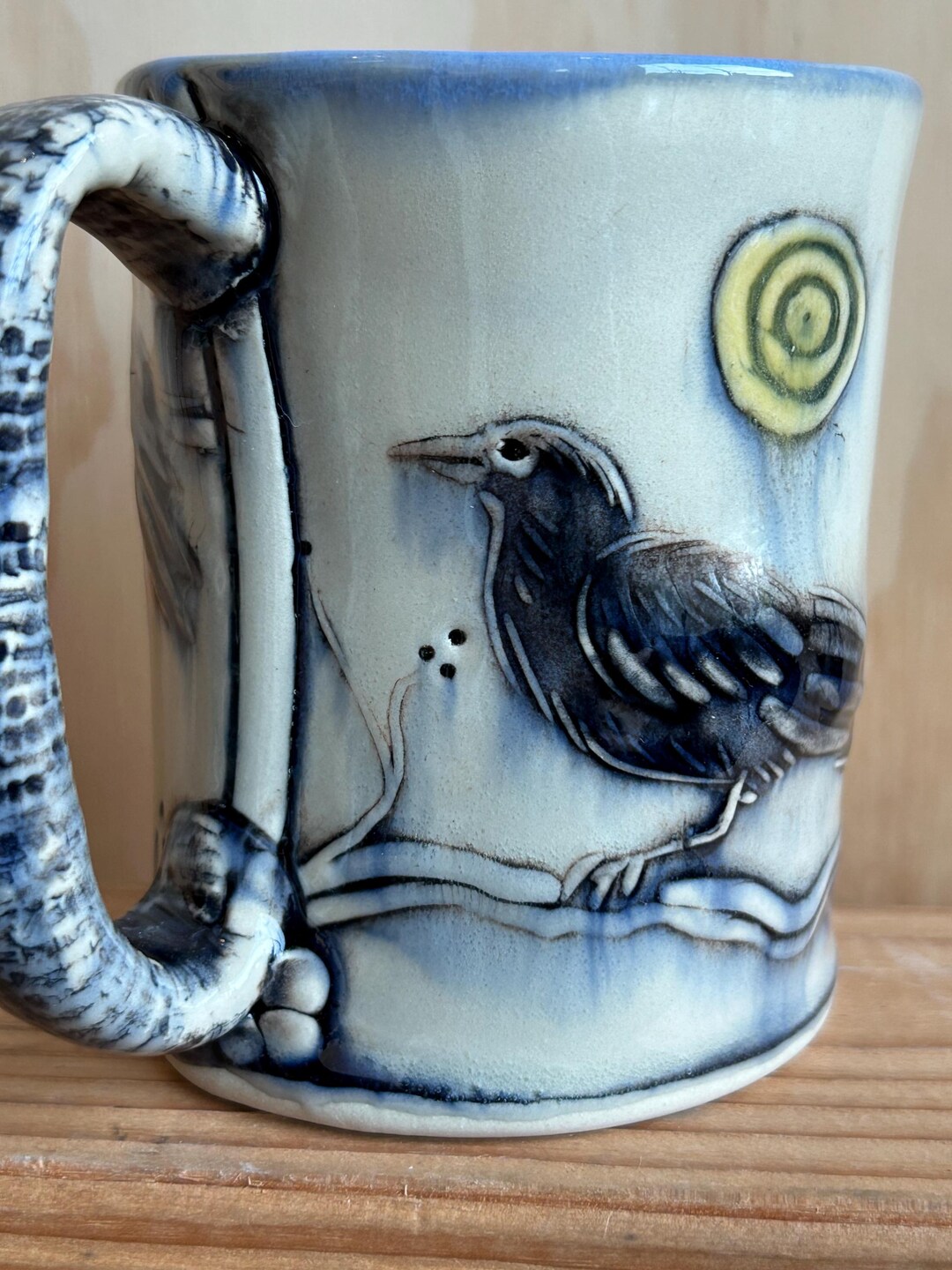 Handcarved Crows Handbuilt Pottery Large Mug Raised Texture - Etsy