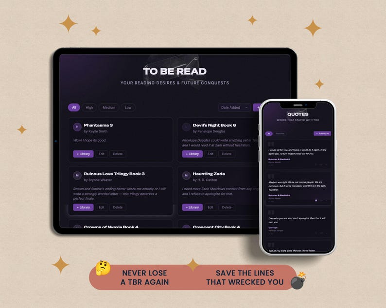 Dark Romance Book Tracker App — Interactive Digital Reading Journal ...