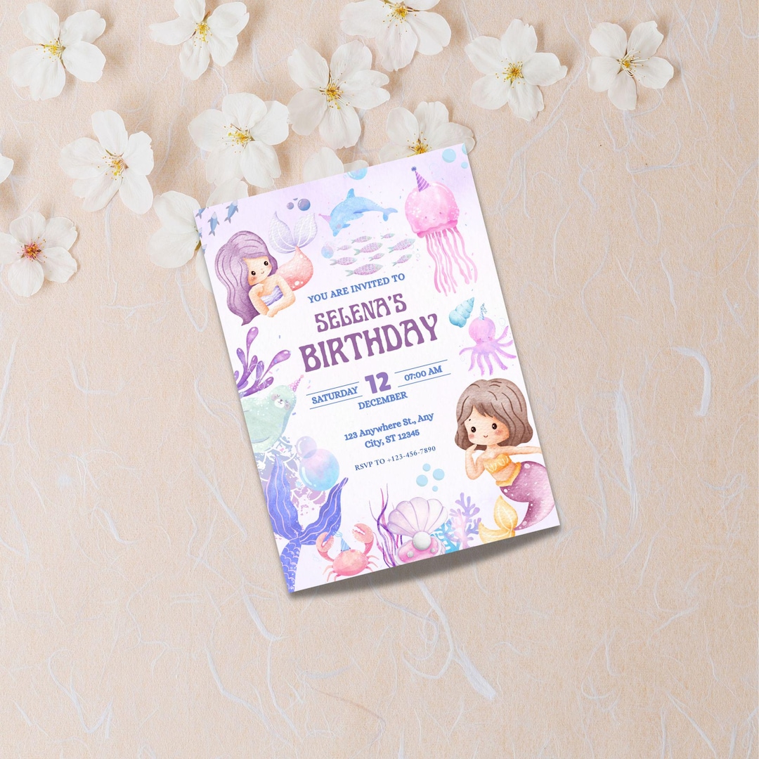 Mermaid Birthday Invitation: Watercolor Ocean Theme, Girls Party ...