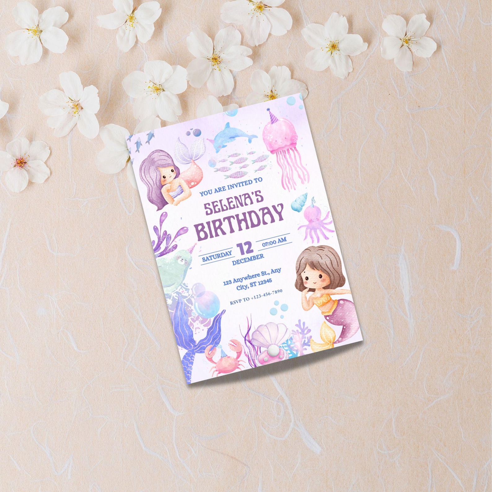 Mermaid Birthday Invitation: Watercolor Ocean Theme, Girls Party ...