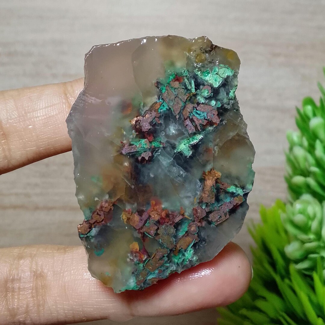 Slab ~ Raw ~ Chalcedony Native Copper ~ Gemstone Size 47,5x34,2x8,6 Mm ...