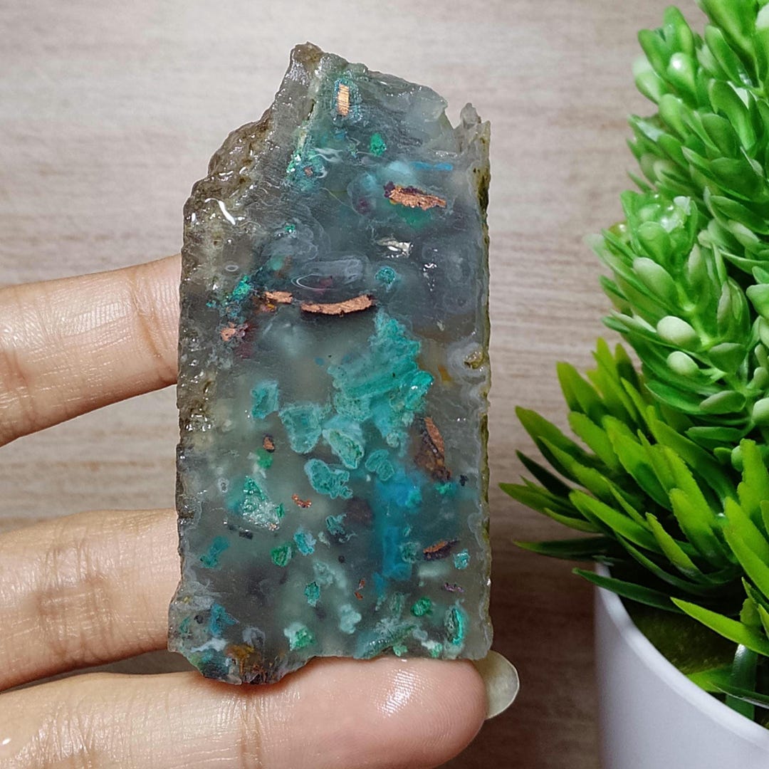 Slab ~ Raw ~ Chrysocolla Confetti Copper ~ Gemstone Size 65,1x32,9x9,5 ...