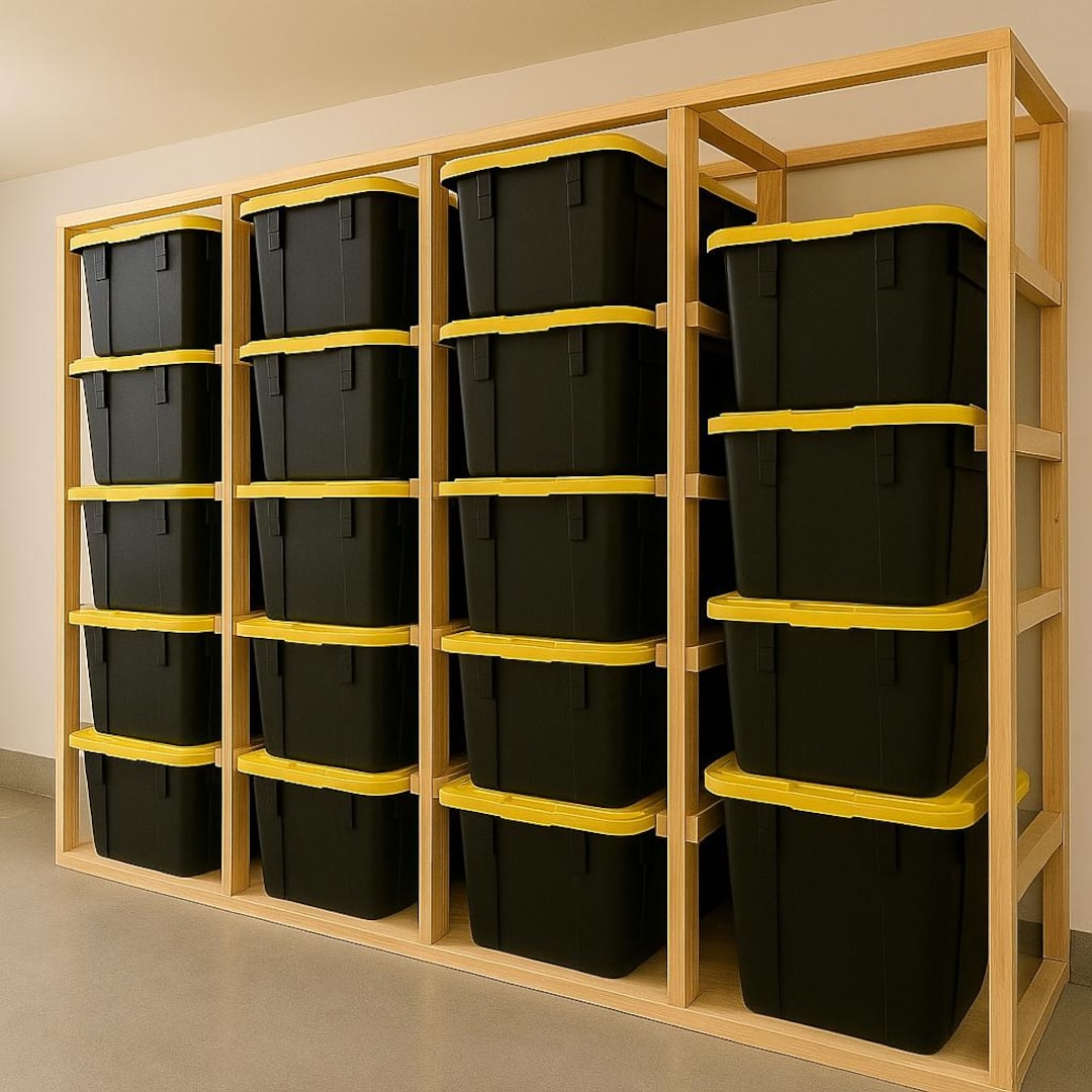 27 Gallon Tote Rack Storage Plans DIY | Garage Storage Shelving | Bin ...
