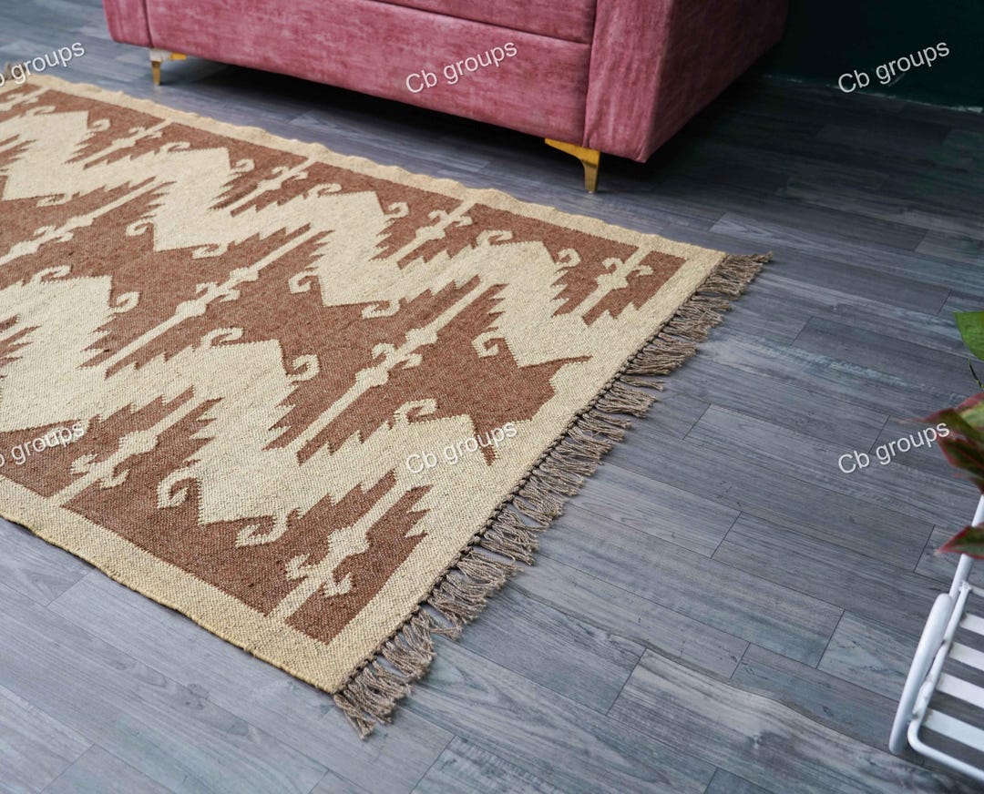 Indian Kilim Rug, Handwoven Wool Jute Kilim Rug, Bohemian Indian Jute ...