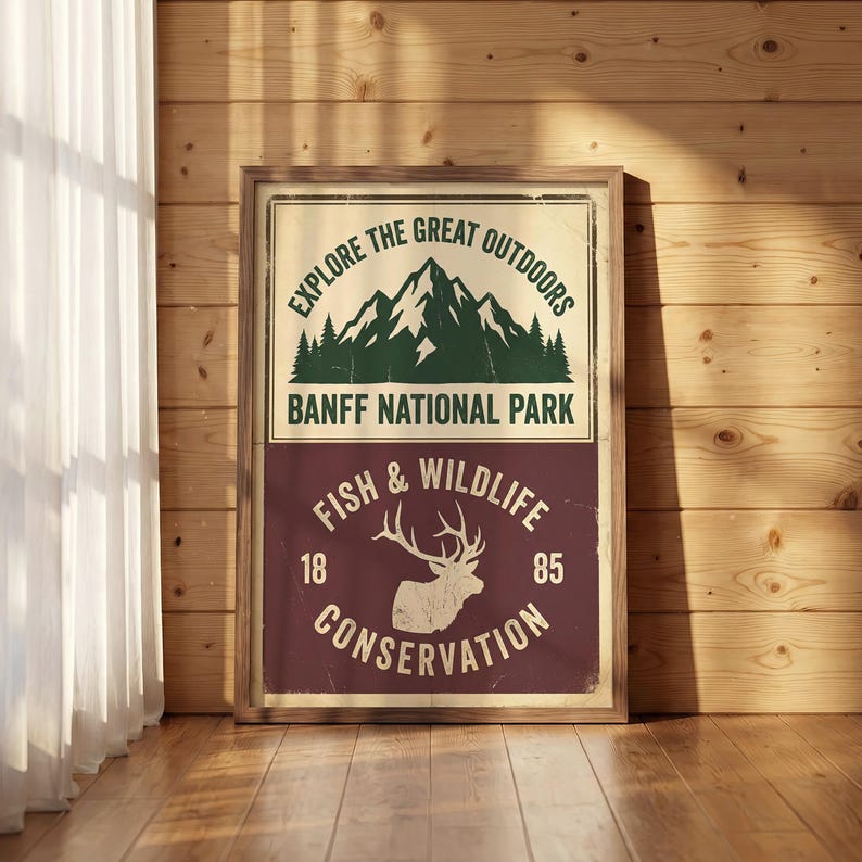 Vintage Banff National Park Poster - Retro Wildlife Conservation Art - Etsy