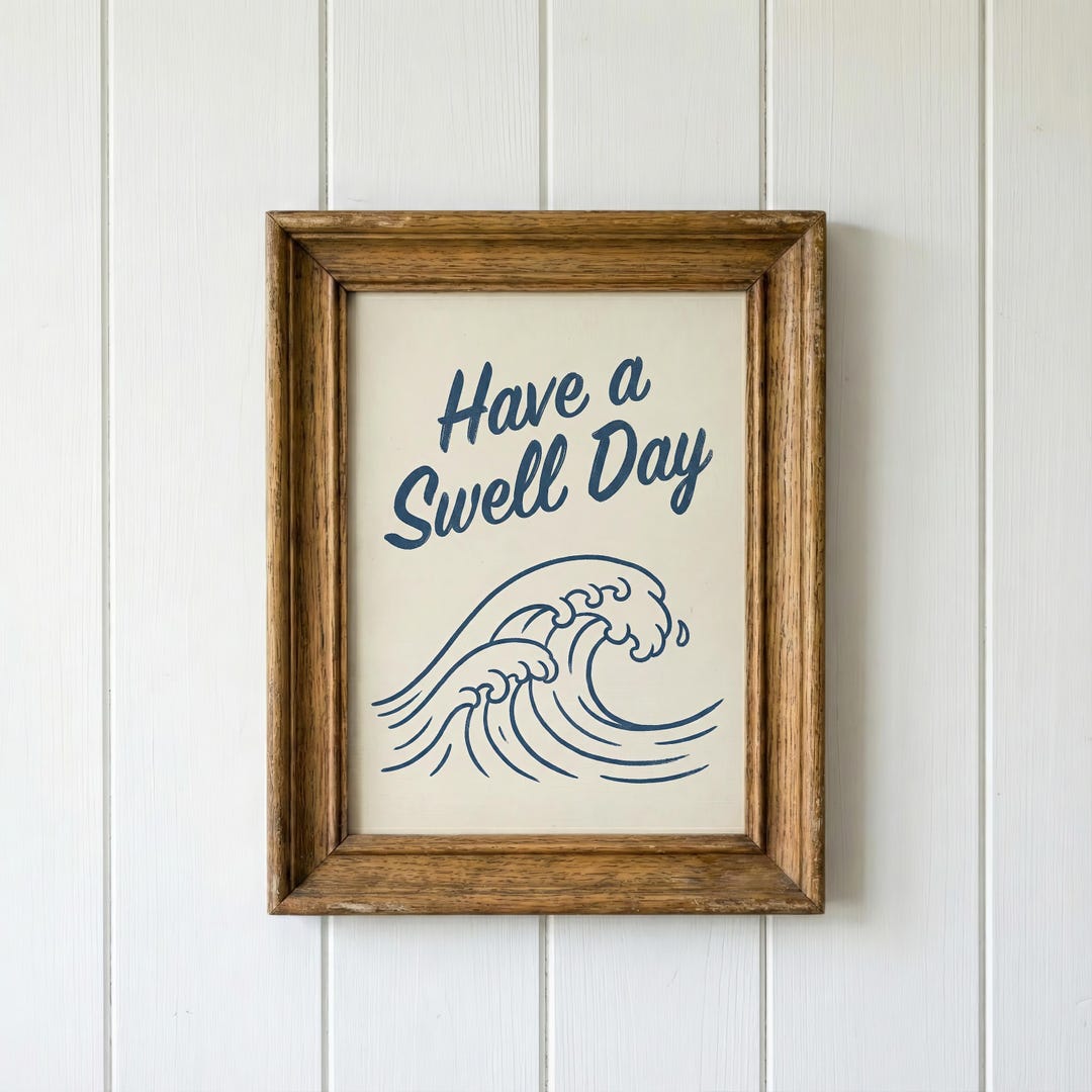 Have a Swell Day Ocean Wave Print - Minimalist Retro Beach House Decor ...