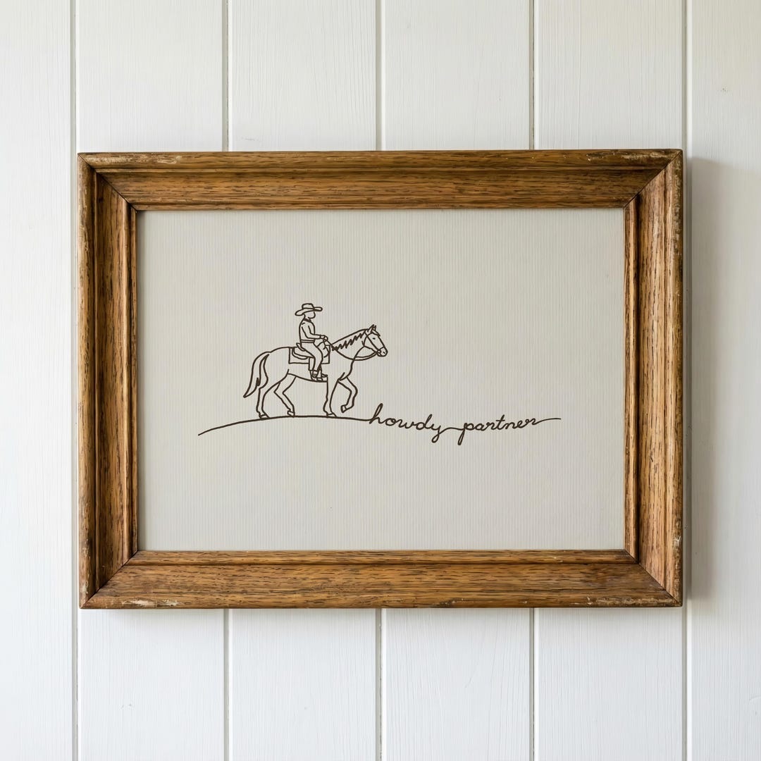 Howdy Partner Cowboy One Line Art Print - Minimalist Western Wall Decor ...