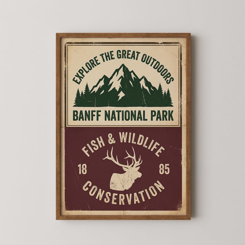 Vintage Banff National Park Poster - Retro Wildlife Conservation Art - Etsy