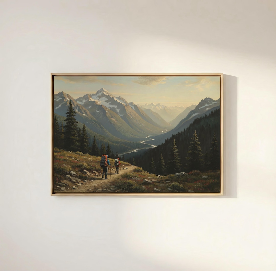 Mountain Valley Backpackers Oil Painting - Epic Hiking Trail Landscape ...