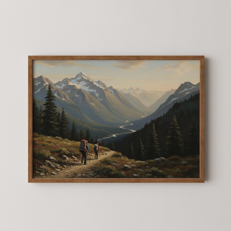 Mountain Valley Backpackers Oil Painting - Epic Hiking Trail Landscape ...