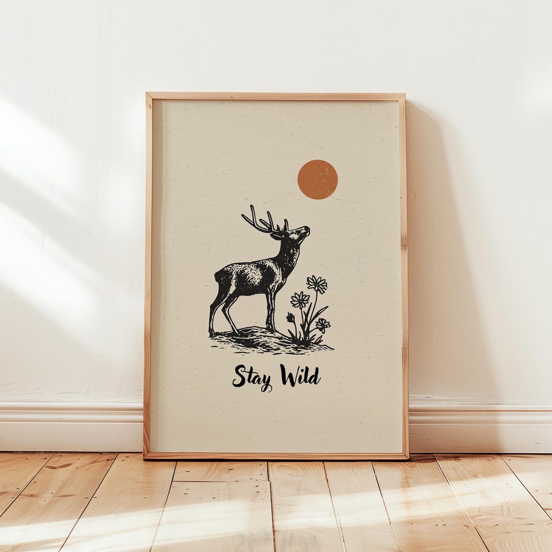 Retro Stag Art Print: Nature Illustration Wall Art Decor (digital ...
