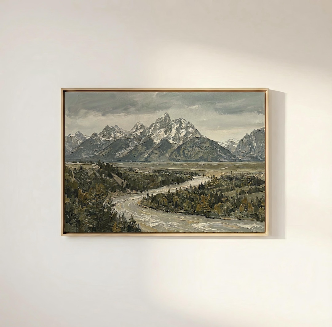 Mountain River Art Print: Winding Valley Oil Painting | Rustic ...