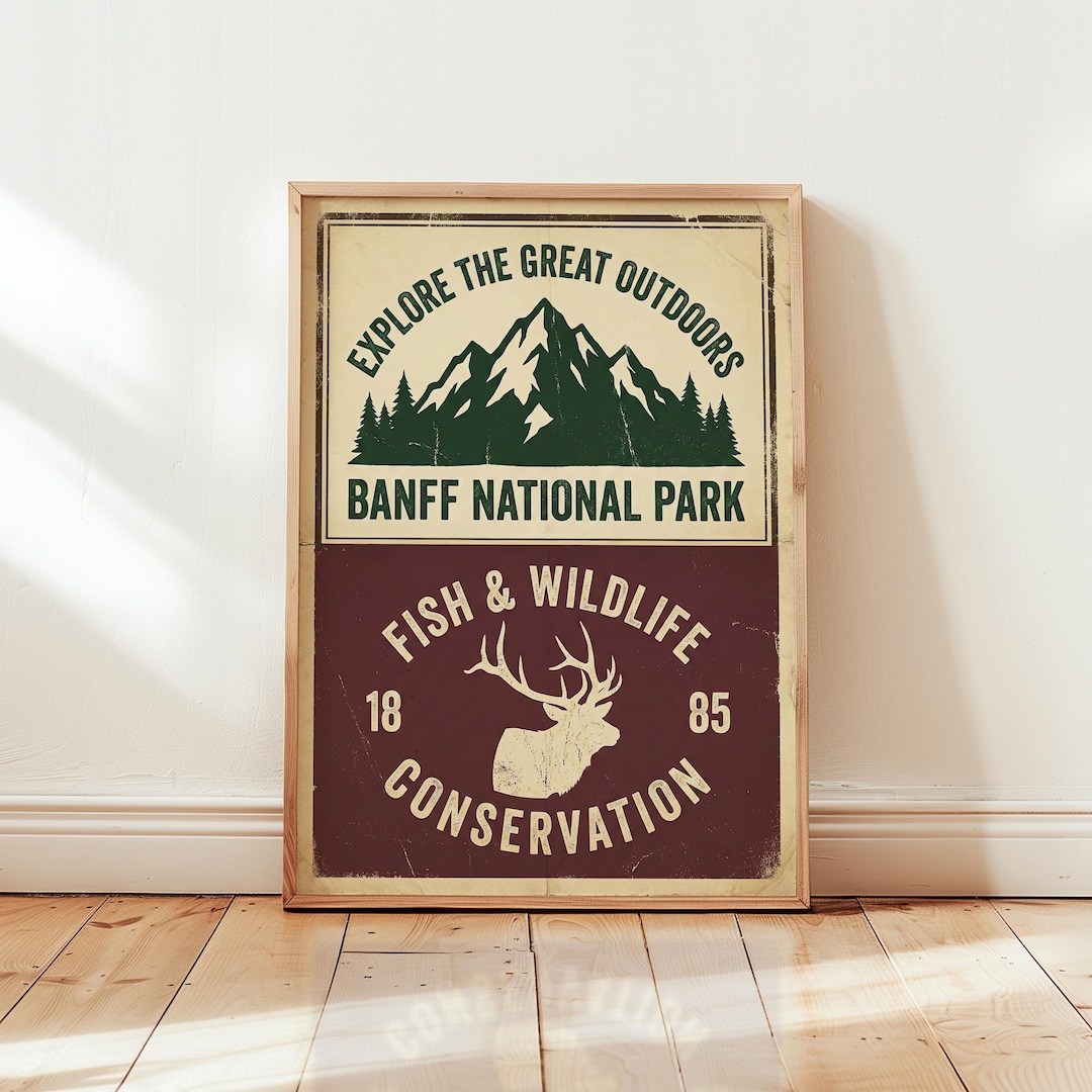 Vintage Banff National Park Poster - Retro Wildlife Conservation Art - Etsy