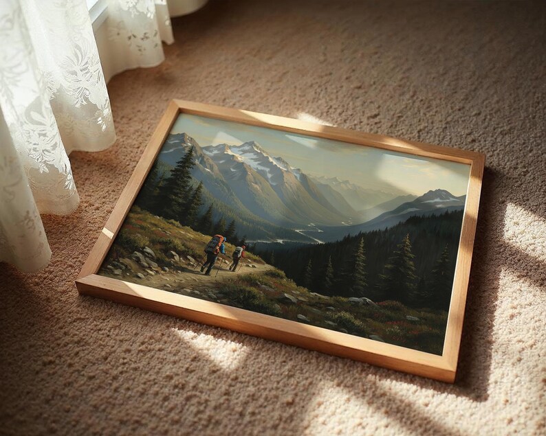Mountain Valley Backpackers Oil Painting - Epic Hiking Trail Landscape ...