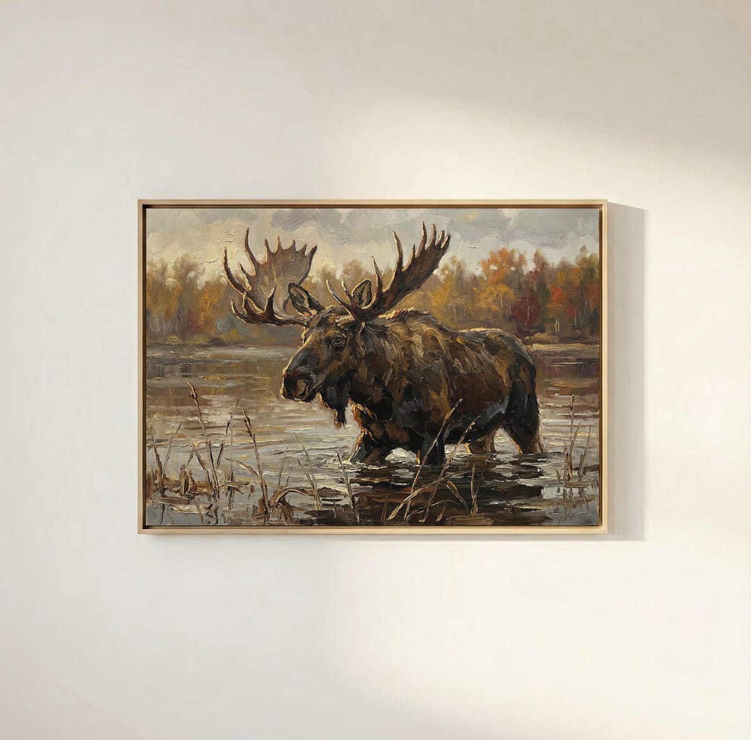 Moose Oil Painting: Textured Wildlife Print Rustic Cabin Wall Decor ...