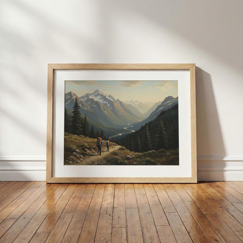 Mountain Valley Backpackers Oil Painting - Epic Hiking Trail Landscape ...