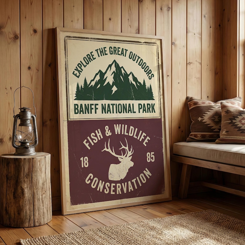 Vintage Banff National Park Poster - Retro Wildlife Conservation Art - Etsy
