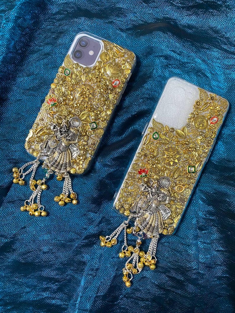 Handmade Radha Krishna Phone Case: Ghungroo Charms, Traditional Indian ...