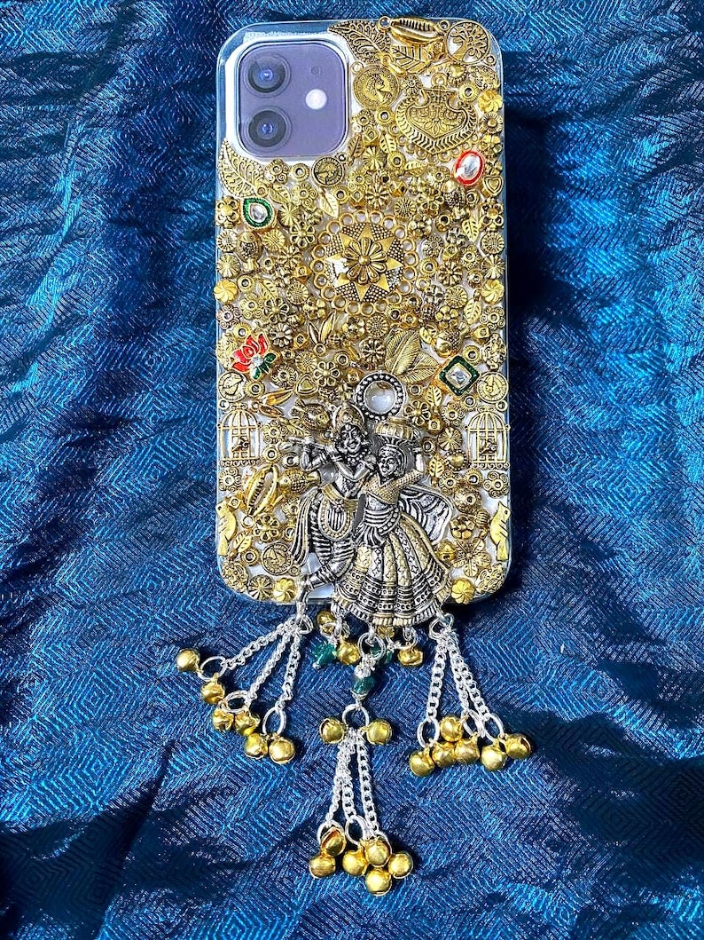 Handmade Radha Krishna Phone Case: Ghungroo Charms, Traditional Indian ...