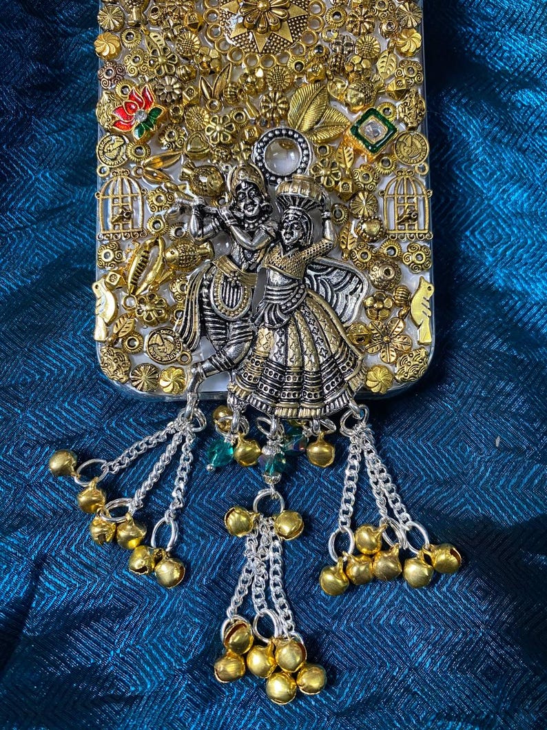 Handmade Radha Krishna Phone Case: Ghungroo Charms, Traditional Indian ...