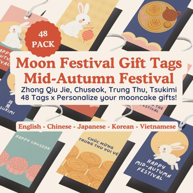 Moon Festival Gift Tags: Rabbit & Mooncake Art Trung Thu, Tsukimi ...
