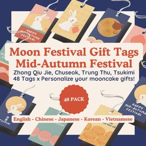 Moon Festival Gift Tags: Rabbit & Mooncake Art Trung Thu, Tsukimi ...