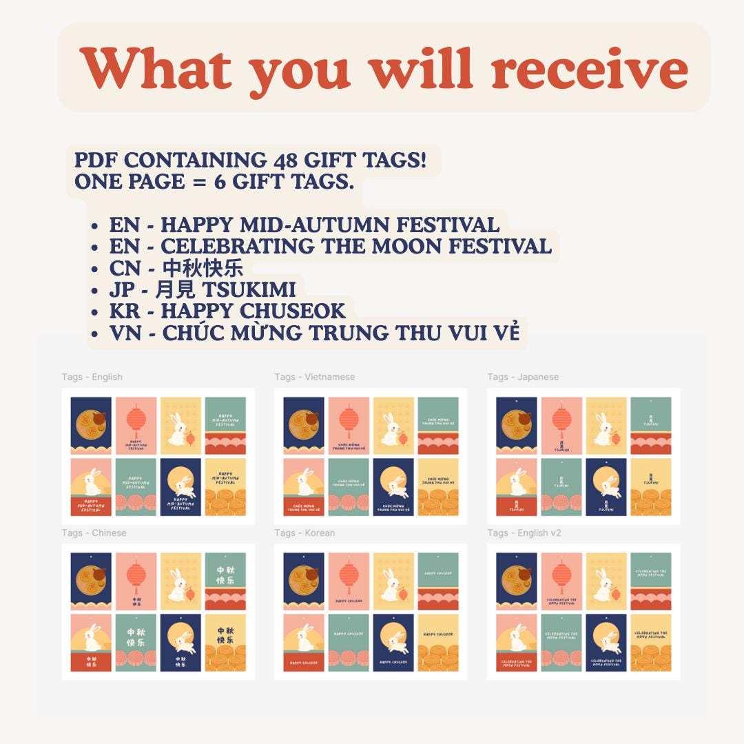 Moon Festival Gift Tags: Rabbit & Mooncake Art Trung Thu, Tsukimi ...