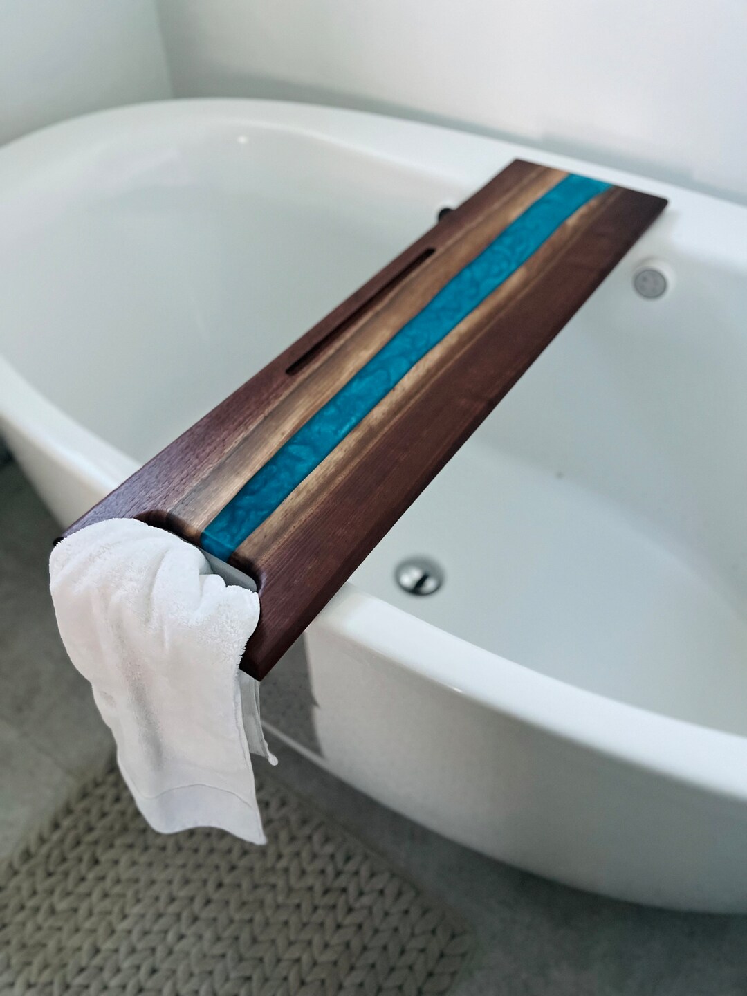 Epoxy and Walnut Bath Board: 42x12 Customizable Bath Caddy - Etsy