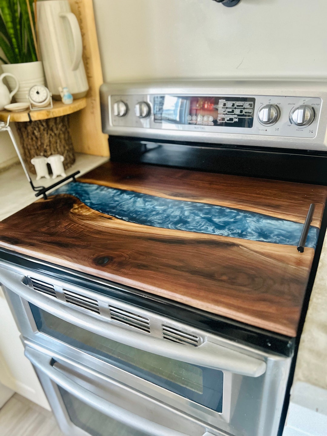 Epoxy Resin and Walnut Stovetop Cover: Personalized Live Edge Noodle ...