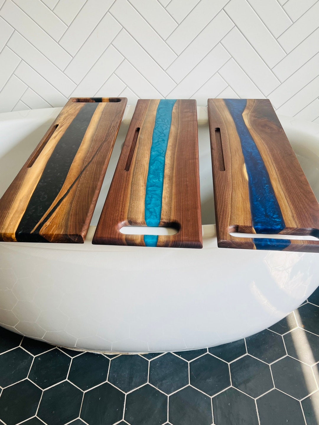 Epoxy and Wood Bath Tray: 35x9 Live Edge Walnut Bath Caddy - Etsy