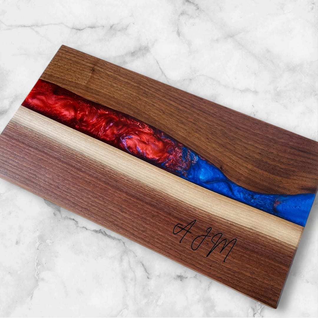 Personalized Walnut Charcuterie Board, Two-tone Epoxy and Walnut Tray ...