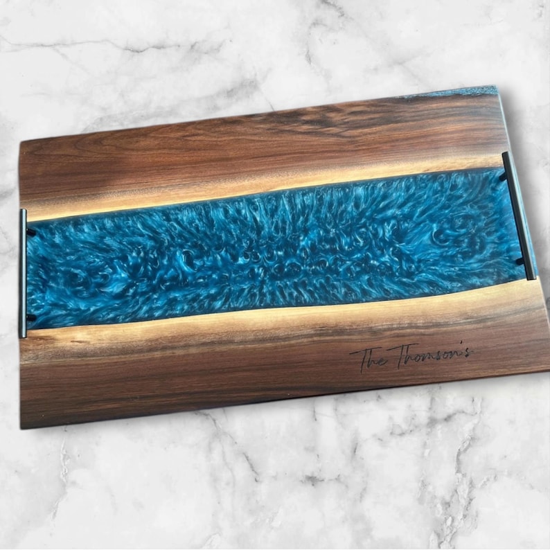 Personalized Walnut Epoxy Serving Board: 30”x18” Charcuterie Board With ...