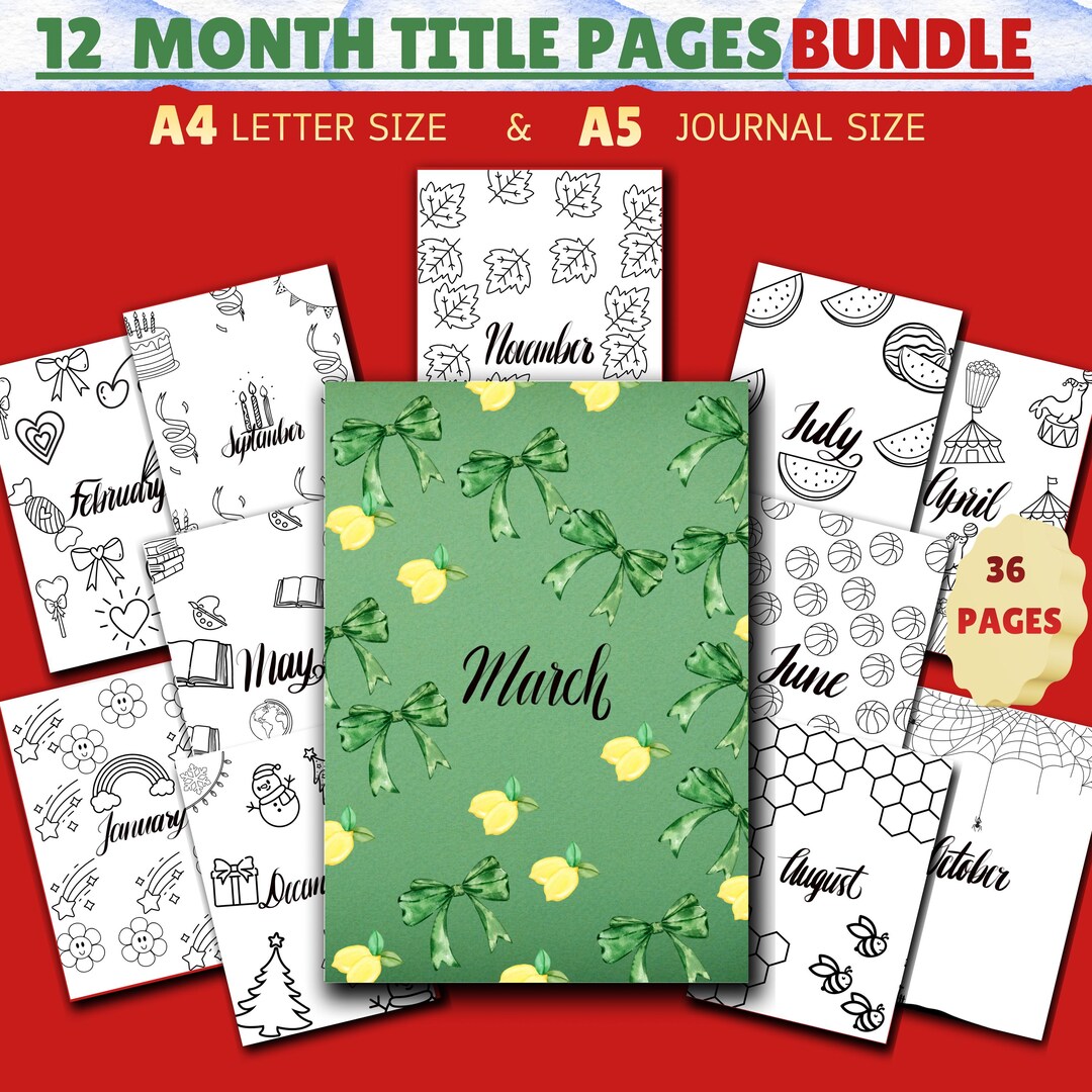 12 Month Title Pages - BUNDLE C - PRINTABLE Journal Page - Printable ...