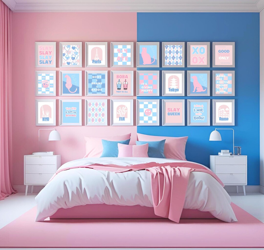 Preppy Wall Art Collection: 25 Pink Prints, Trendy Room Decor (digital ...