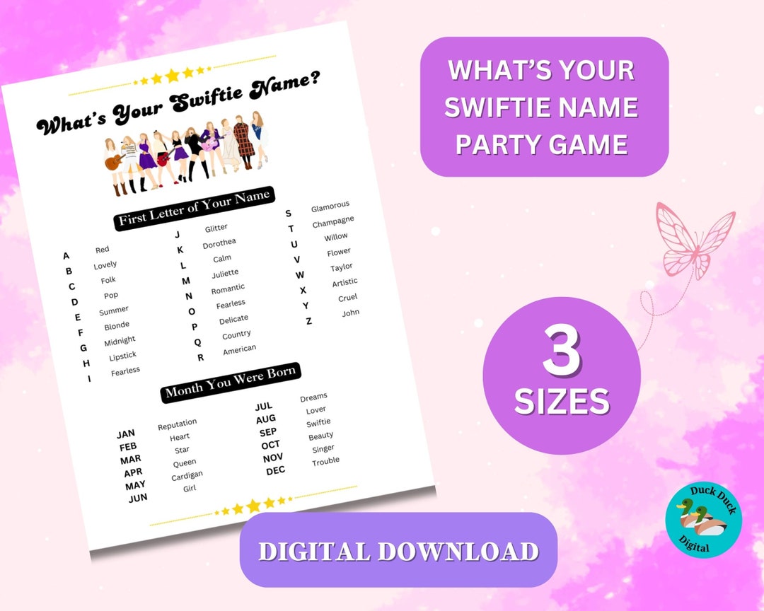 TAYLOR SWIFT What's Your Swiftie Name Game Swiftie Printable Sign ...