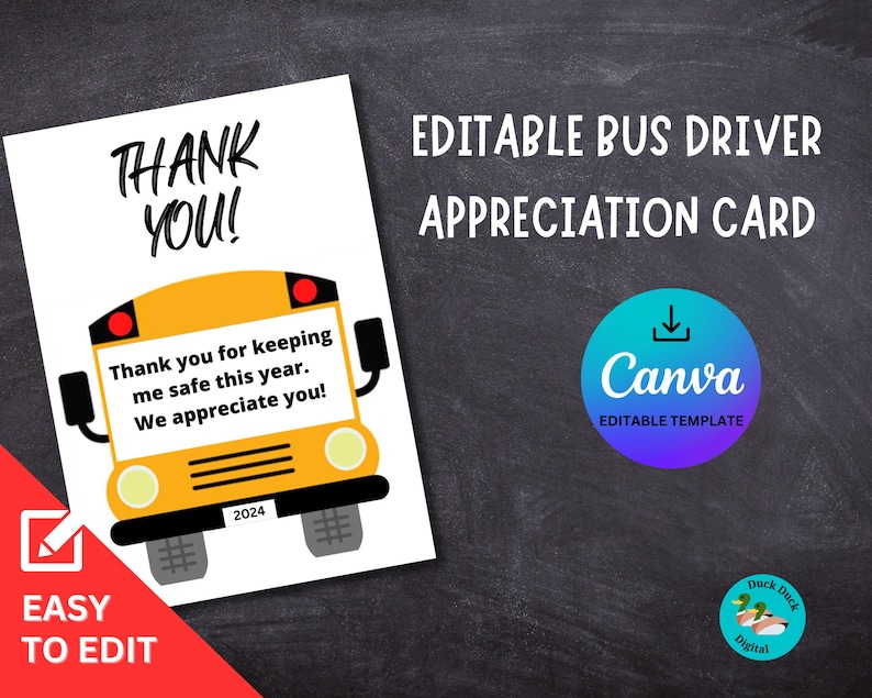 EDITABLE Bus Driver Appreciation Card Printable Editable Bus Driver ...