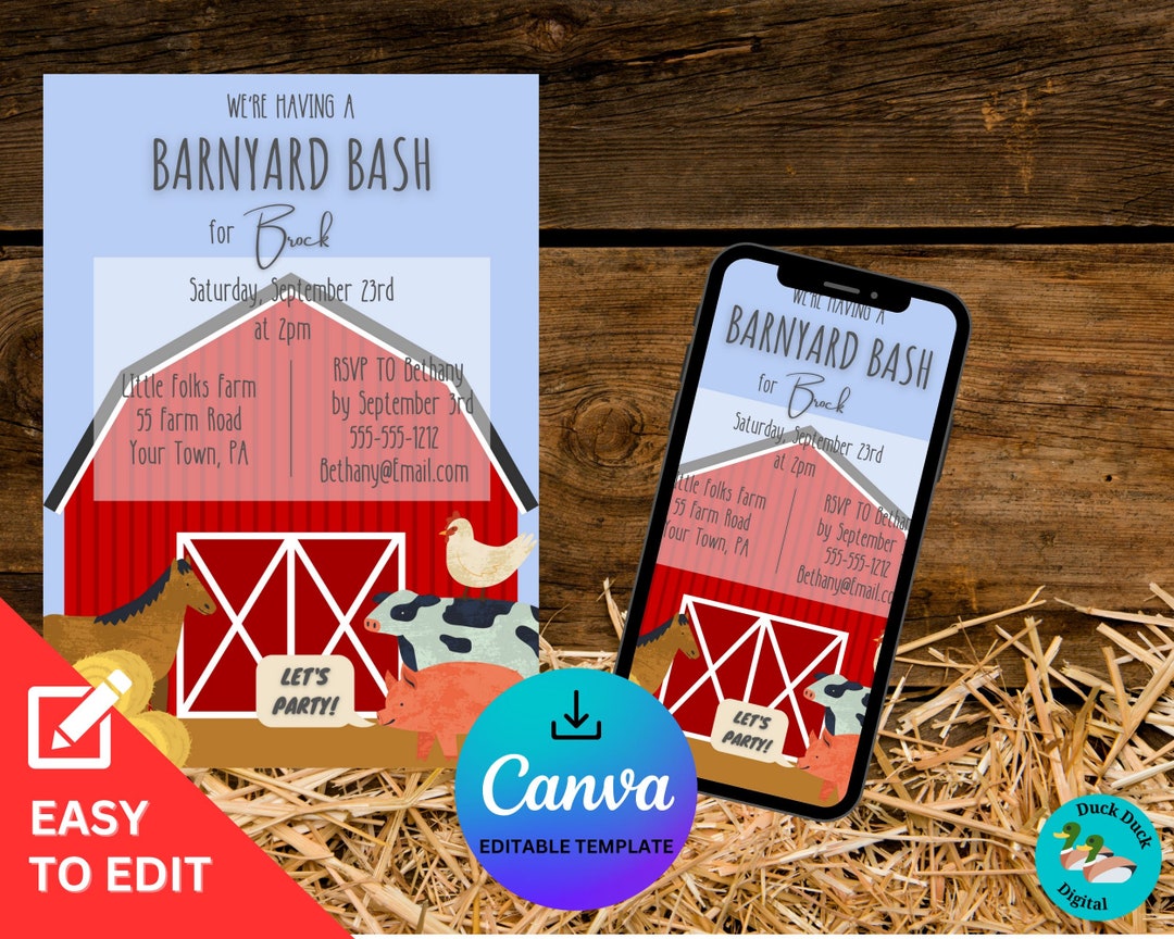 FARM BIRTHDAY INVITATION Farm Animal Invite Printable Editable Farm ...