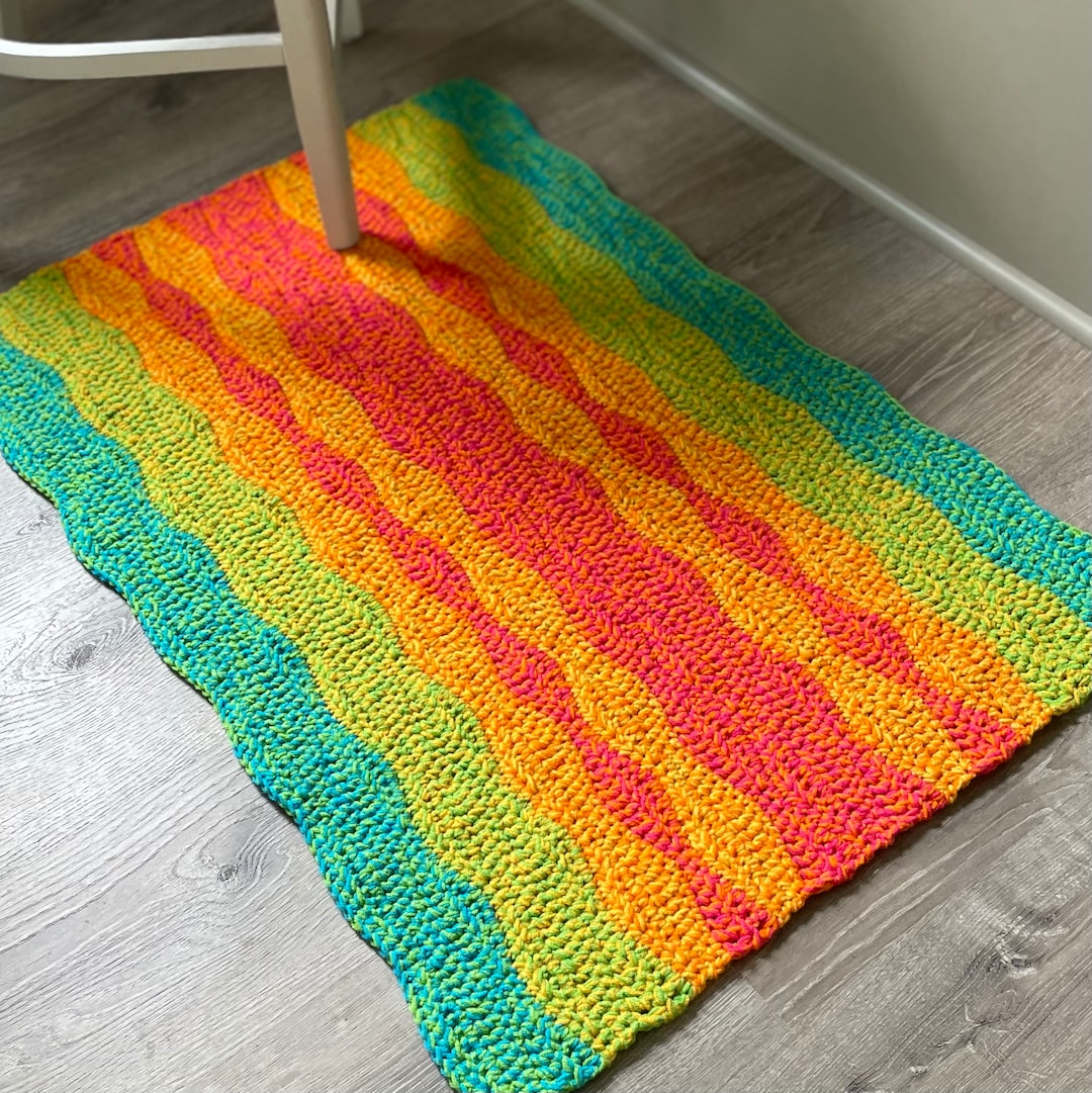 Crochet Throw Rug Pattern: Bright Color Waves, DIY Home Decor (digital ...