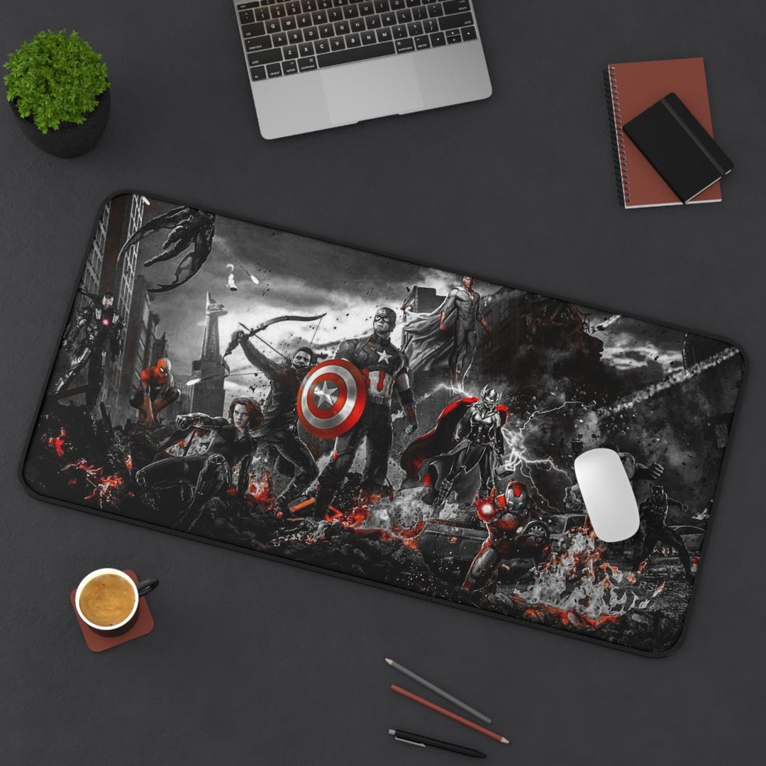 Grayscale Superhero Battle Desk Mat | Comic Movie Character Scene - Etsy